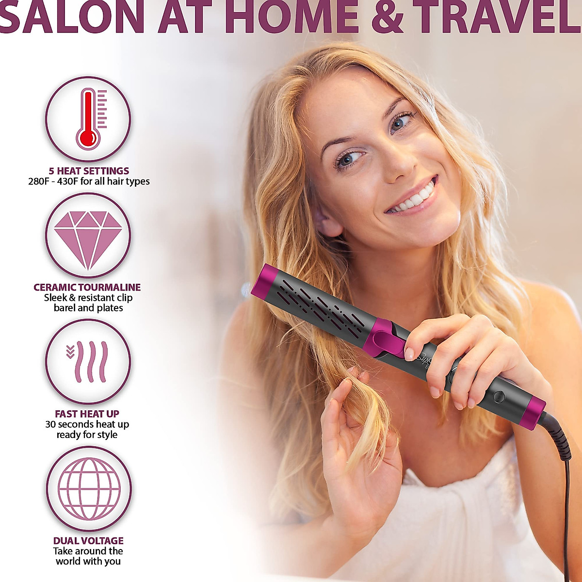 Supsilk Breeze Airflow Hair Styler, 2-in-1 Hair Straightener and Curler, Create No Damage Long Last Bouncy Curls Waves & Smooth Straight, Ceramic Tourmaline Flat Iron Curling Iron with 5 Heat Settings