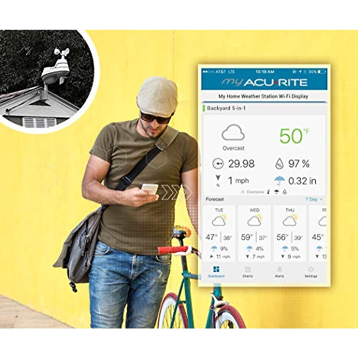 AcuRite Iris (5-in-1) Weather Station Display, Remote Monitoring of Temperature, Humidity, and Wind Speed/Direction (01544M) Wi-Fi Connection for Home (01544), Black