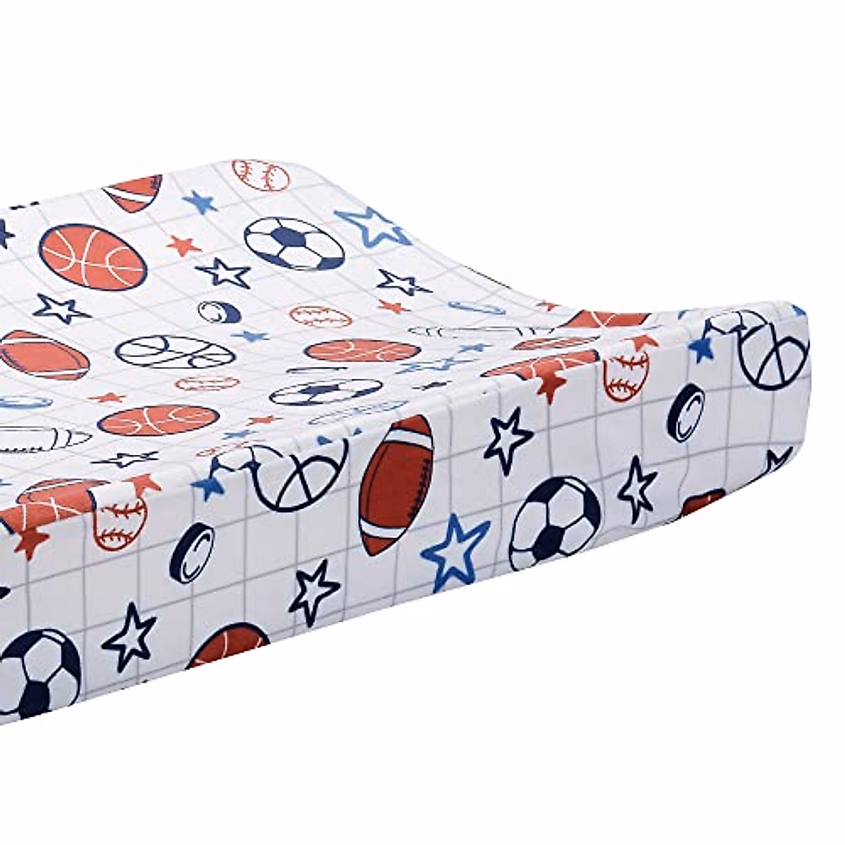 Lambs & Ivy Baby Sports White Changing Pad Cover - Football/Basketball/Baseball