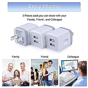 USB Wall Charger, Charging Adapter 3Pack 2.1A Dual Port USB Wall Charging Plug Block Head Box Travel Charger Cube Compatible iPhone 14 13 12 11 Pro Max XS XR X 8 7 Plus,iPad,iPod,Samsung,Android Phone