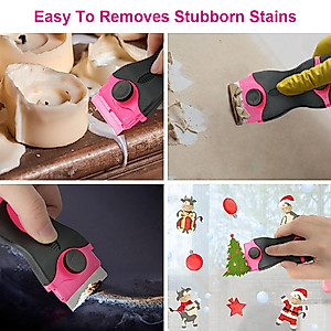 Ainiv Razor Blade Scraper, 2-in-1 Scraper Tool with 10PCS Metal Blades and 10PCS Plastic Blades, Multi-funtional Cleaning Razor Scraper for Decals, Stickers, Labels, Caulk, Adhesive Removal(Pink)