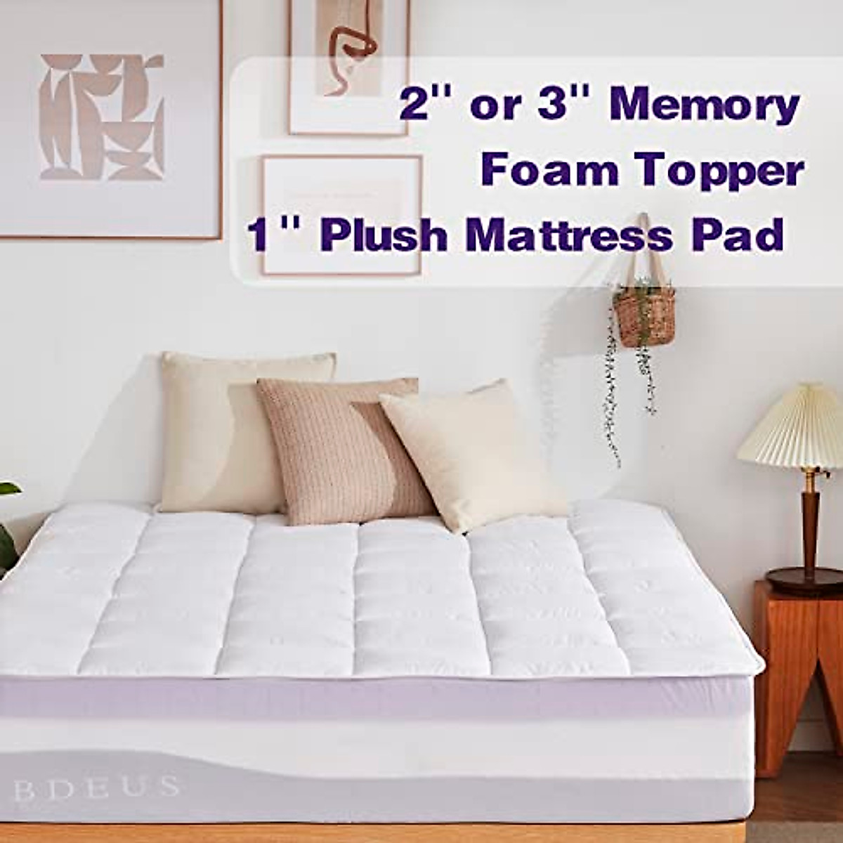 BDEUS Dual Layer 4 Inch Memory Foam Mattress Topper Queen Size, 2 Inch Gel Memory Foam Plus 2 Inch Down Alternative Quilted Pillow Top Cover