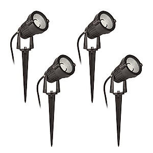 Tento Lighting 60cm Extended Wires Low Voltage Outdoor Backyard Lawn Spotlight Landscape Garden Wall Lighting COB LED Lights, Cool White, 12v 5w (500lm) (4/Pack)