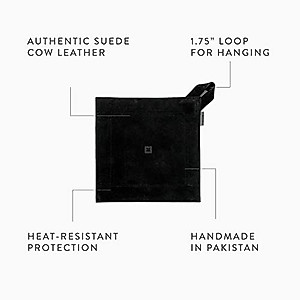 Barebones Leather Pot Holder - Hot Pad Outdoor Kitchen Accessories, Cast Iron Pan Handle Cover, (Black)