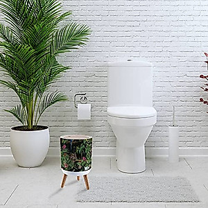 QOR88NJOG Trash Can with Lid Seamless Jungle Leopardstropical Leaves and Flowers Dark Exotic Forest Wood Small Garbage Bin Waste Bin for Kitchen Bathroom Bedroom Press Cover Wastebasket 7L/1.8 Gallon