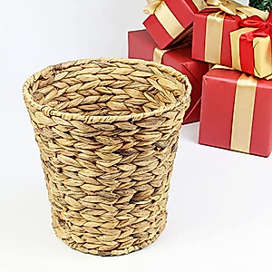 Casaphoria Round Water Hyacinth Garbage Baskets for Storage Natural Woven Hyacinth Laundry Rubbish Basket Durable Circular Waste Baskets Home Beautiful Decoration Storageworks Recycling Bin
