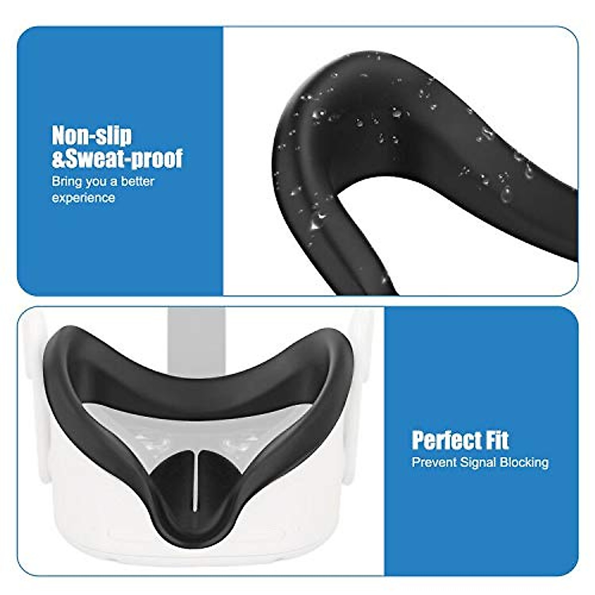 Eyglo VR Face Silicone Cover for Oculus Quest 2 Face Pad Cushion,Sweatproof Washable Light Blocking Meta Quest 2 Accessories (Black)