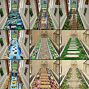 YQ WHJB Area Rug 3D Pastoral Style,Floral Road Corridor Mat,Entrance Indoor Floor Mat,3D Geometric Optical Illusion Carpets E 50x160cm(20x63inch)