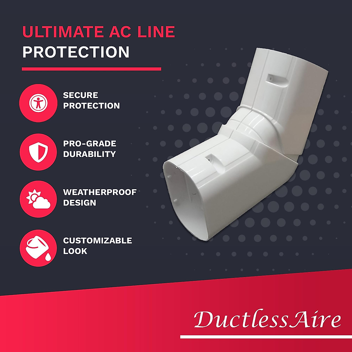 DuctlessAire - Premium 4 inch 90-120º Horizontal Elbow Mini Split Line Set Cover Kit - Protection for Ductless Mini Split/Central Air Systems - Easy Installation - Ideal for Air Conditioners