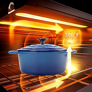 Dutch Oven Cast Iron 5 Quart Enameled Cast Iron Dutch Oven Pot with Self Basting lid Blue Heavy Duty Dutch Oven Dual Handles Porcelain Enameled Cast Iron Pot Family or Friends Gifts