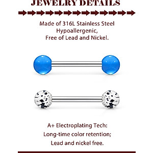 Prjndjw 14G Tongue Rings Surgical steel tongue piercing jewelry 5/8 inch 16mm Skull Heart Flower T Shape Koosh Spiky Silicone Soft Spike Ball Door Knocker Tongue Ring Body Piercing Jewelry Retainer