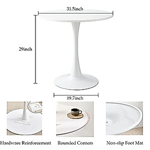 Modern Round Dining Table White 31.5 Inch Sturdy décor Table with Pedestal Base in Tulip Design Mid Century Round Dining Room Table(with A Free Table Cloth)
