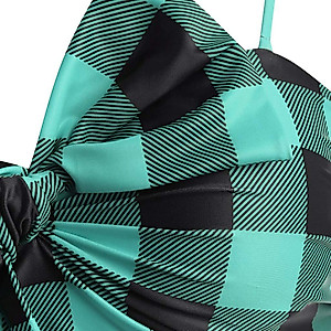 Padaleks Bikini Swimsuit for Women Padded Swimwear Two Piece Bathing Suits Set Plaid Bow Push Up Tankini Swimwear