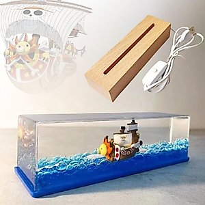 LAUPVXA Unsinkable Boat Pirate Ship, Housand Sunny Fluid Drift Bottle, Ship in a Bottle Cruise Ship Model Toy, Suitable, for Car Decor, Home Showcase Desktop Ornaments-Rectangle+Light base