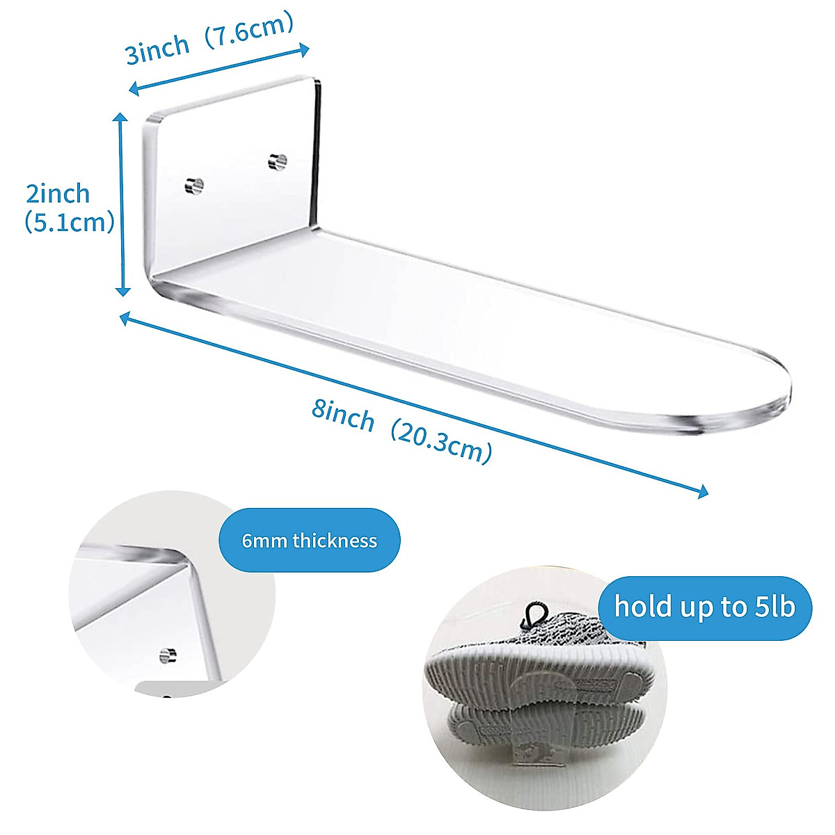 Guntsous 6 PCS Acrylic Floating Shoe Rack Wall Mount Display Shoe Rack Transparent Storage Rack for Home Use Sneaker Display Rack with Screws and Anchors