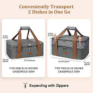 Vuudh Expandable Casserole Carrier Bag - Double Decker Food Bag, Insulated Casserole Carrier for Hot or Cold Food, Lasagna Holder Tote for Picnics,Beaches,Traveling or Gifts