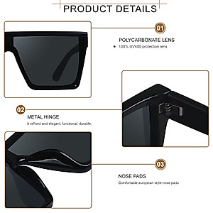 LYZOIT Square Oversized Sunglasses for Women Men Big Flat Top 2 pack Fashion Shield Large UV Protection Rimless Shades Black Tortoise Sun glasses