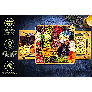 ZAGREUS Bamboo Cheese Board and Knife Set- 21 Pcs Charcuterie Accessories- Cheese Boards Charcuterie Boards- FSC Certified Extra Large Charcuterie Board Set- Wedding Bridal Shower Gifts, Home Gifts