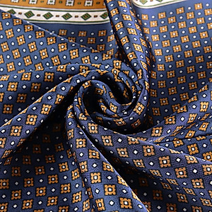 GERINLY Silk Square Neck Scarf for Men Vintage Kerchief Classic Grid Cravat Elegant Gentleman Neckerchief for Costume (Navy)