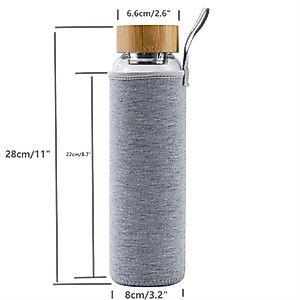 sunkey Glass Water Bottle 32 oz Wide Mouth with Sleeve Bamboo Lid Motivational Water Bottle With Time Marker Reusable Safe for Hot Cold Drinks Bpa Free (Gray)