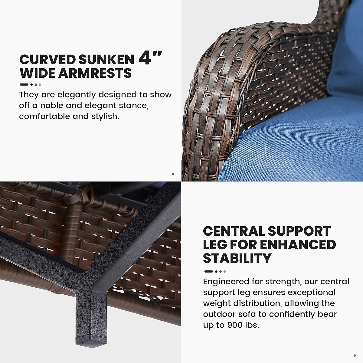 Belord Outdoor Furniture 3-Seater Rattan Sofa Patio Wicker Sofa Couch Furniture Set with Washable Cushions