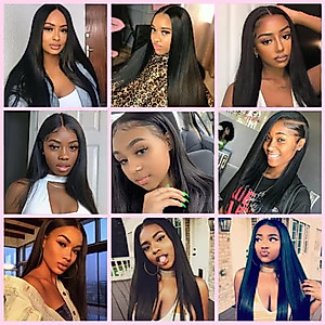 Abbily Straight Human Hair Bundles 16 18 20 Inch-10A Brazilian Virgin 3 100% Unprocessed Natural Black Color