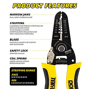 DOWELL 10-22 AWG Wire Stripper Cutter Wire Stripping Tool And Multi-Function Hand Tool，Professional Handle Design And Refined Craftsmanship.