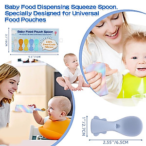 Leak-Proof Silicone Baby Spoon Topper: Easy Attach Spoons for Infant Food Pouches, Includes Baby Spoons, Spoon Silicone, and Squeeze Pouch Attachments, (Blue-White)