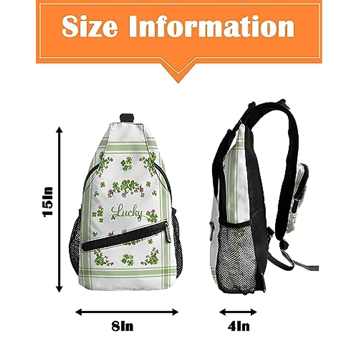 Gsypo Sling Backpack, St. Patrick's Day Lucky Irish Clover Floral Watercolor Waterproof Lightweight Small Sling Bag, Travel Chest Bag Crossbody Shoulder Bag Hiking Daypack for Women Men