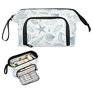 MCHIVER Seashells Starfish Seaweed Corals Pencil Case Large Capacity Pencil Pouch with Compartments Pencil Box with Zipper Pencil Case Organizer for Kids Girls Boys Adults