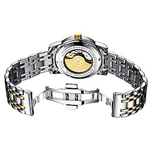 BIDEN Mens Watches Gold Mechanical Automatic Self-Winding Stainless Steel Skeleton Luxury Waterproof Diamond Dial Wrist Watches for Men