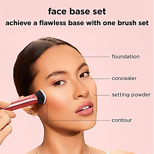 Real Techniques 4 Piece Face Base Makeup Brush Set, For Concealer, Foundation, Contour, & Setting Powder, For Blending & Sculpting, Travel Friendly, Gift Set, Stocking Stuffer, Cruelty-Free
