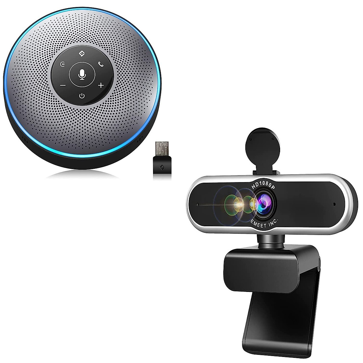 EMEET Bluetooth Speakerphone M2 Gray Conference Speaker & 1080P Webcam with Microphone - 96° Ultra Wide Angle Webcam Auto Focus Webcam with Privacy