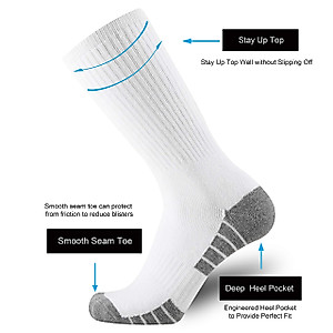 ONKE Cotton Cushion Crew Socks for Men Women Athletics All Seasons Thick Warm Heavy Duty Work Boots Moisture Wicking Control(White L)