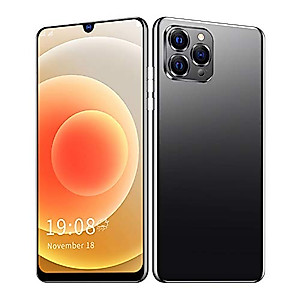 ip12 Pro MAX Unlocked Smartphone for Android 8.1, 6.26in 1+8GB HD Screen Cell Phone Dual Card Dual Standby Smart Phone,Face ID Recognition,2MP+2MP,128GB of Expandable Storage Mobile Phone(Black)