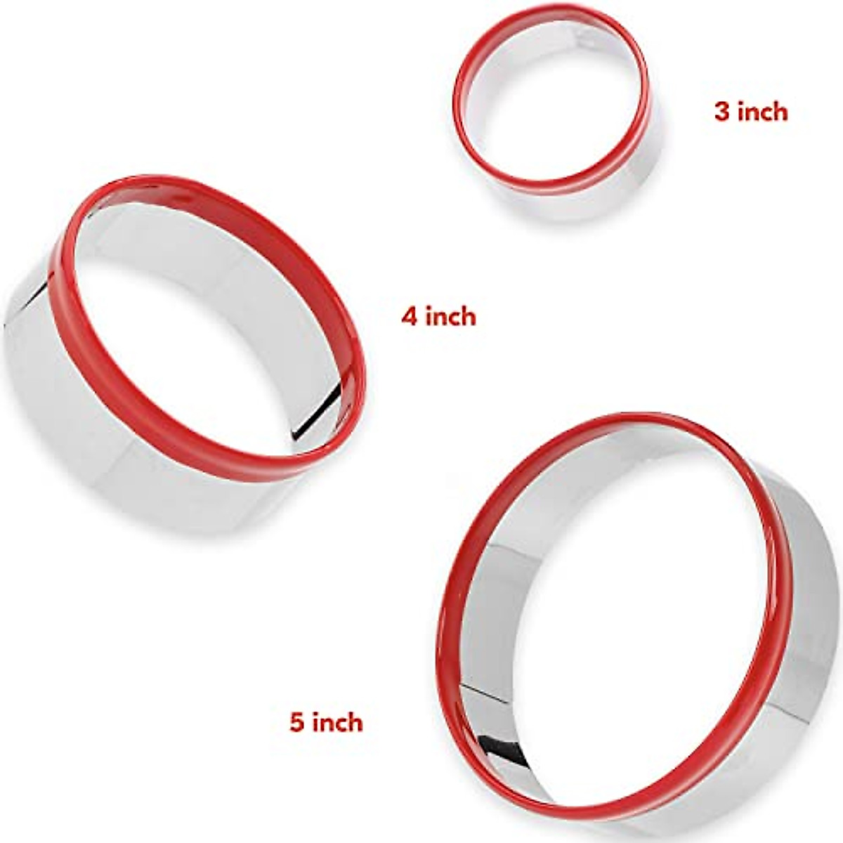 3Pcs Round Cookie Cutters 3", 4", 5", Circle Biscuit Cutter, Large Cookie Cutters, Small Cake Cutter, Dough Cutter, Unique Design with Protective Red Top PVC