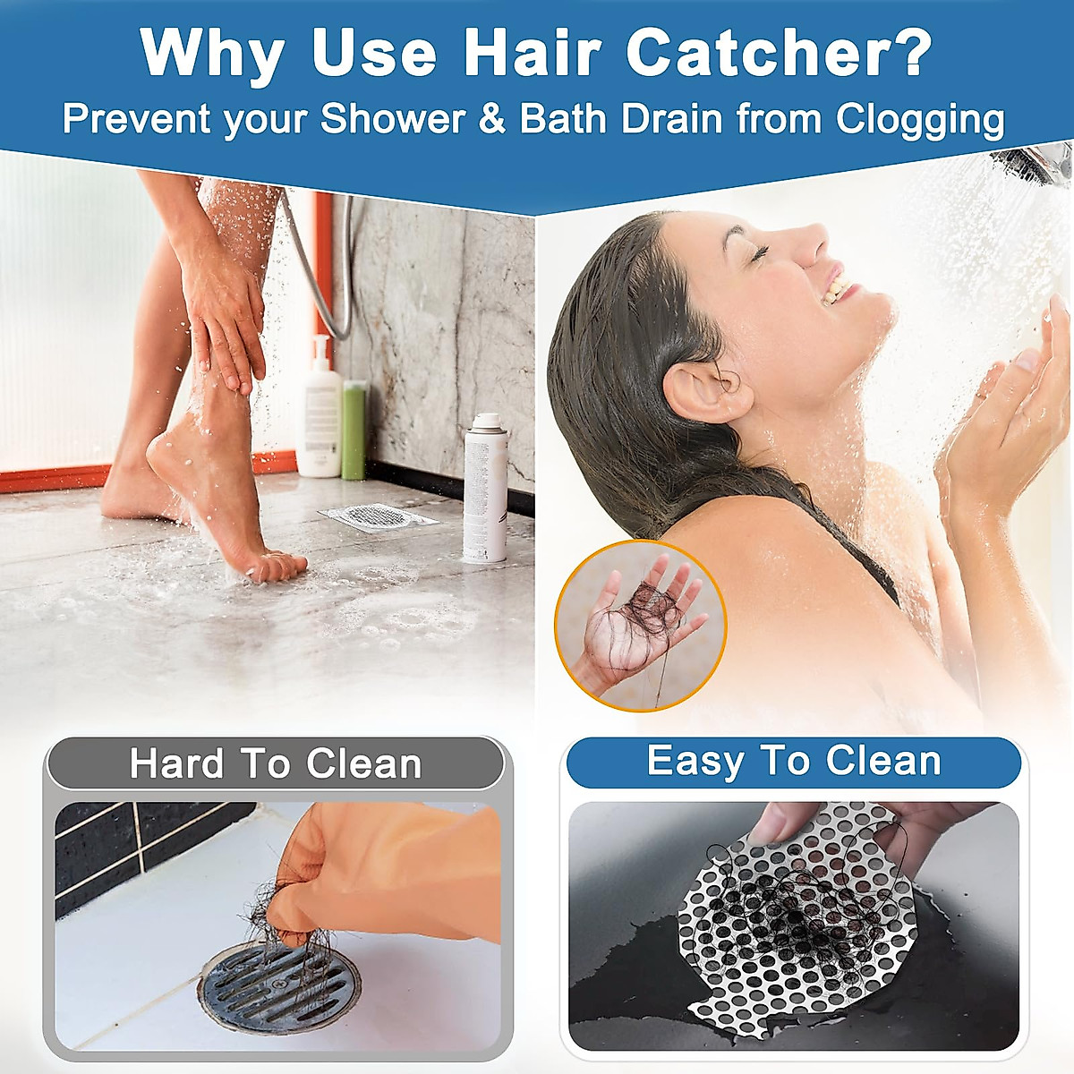 INVIHUG,25 Pack, Disposable Shower Drain Hair Catcher Mesh Stickers,Disposable Hair Drain Catcher. (White)