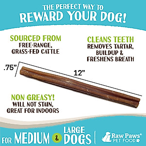 Raw Paws Jumbo Bully Sticks for Dogs, 12" (5 Pack) - Extra Large Bully Sticks for Dogs - Cows No Added Hormones, Pizzle Sticks for Dogs, Long Lasting Bully Bones for Aggressive Chewers