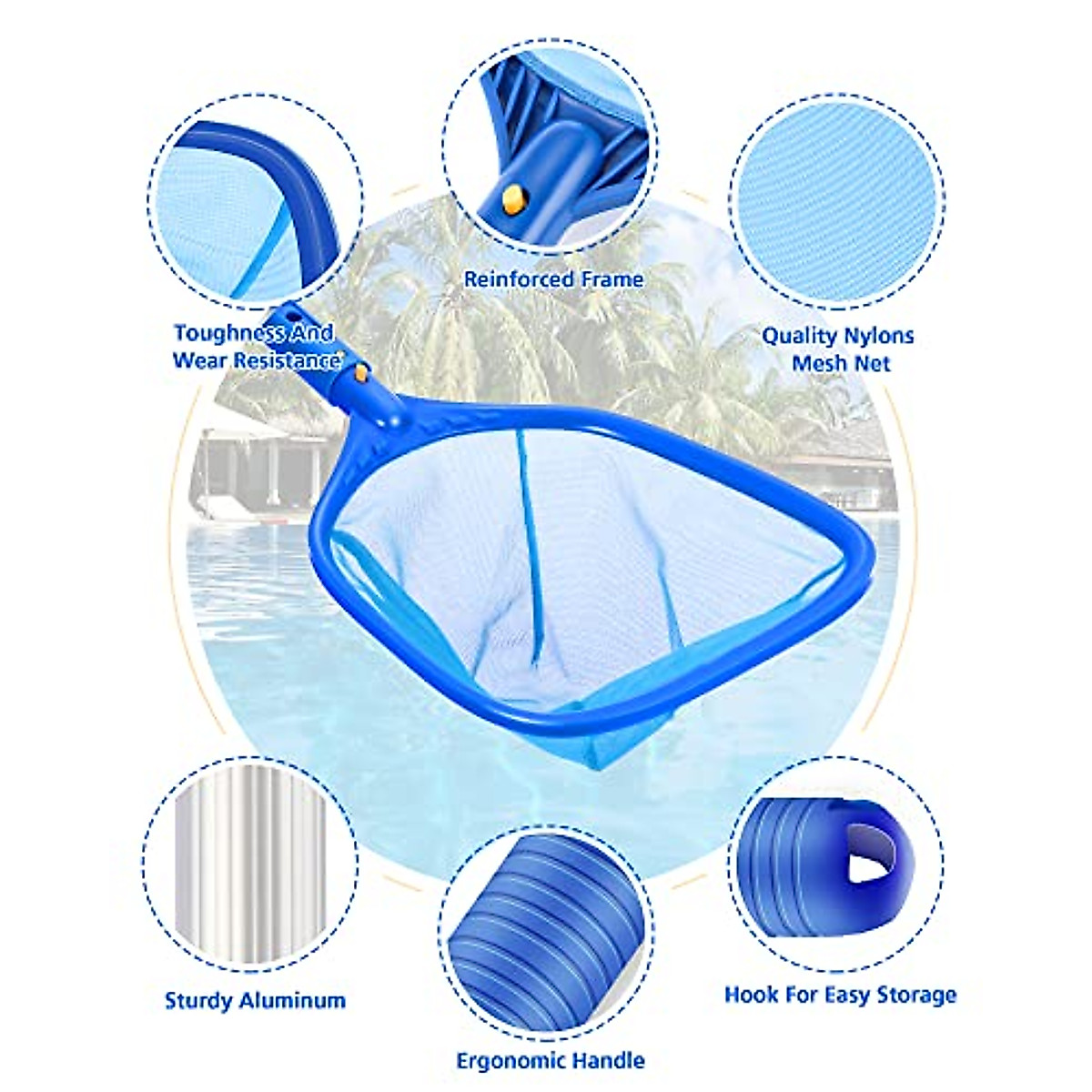 Mowend Pool Net, Pool Skimmer Net with 17.28-34.8" Telescopic Pole, 3 Section Pole, Pool Net for Cleaning, Including EZ-Clip, Pool Skimmer for Hot Tub, Spas, Pond and Inflatable Hot Tub