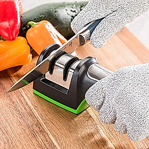 Restaurantware 7.8 x 2 Inch Knife Sharpener 1 Heavy-Duty Knife Sharpening Tool - Manual Tabletop Design Diamond Edge Black Stainless Steel Kitchen Knife Sharpener For Sharpening Straight Knives