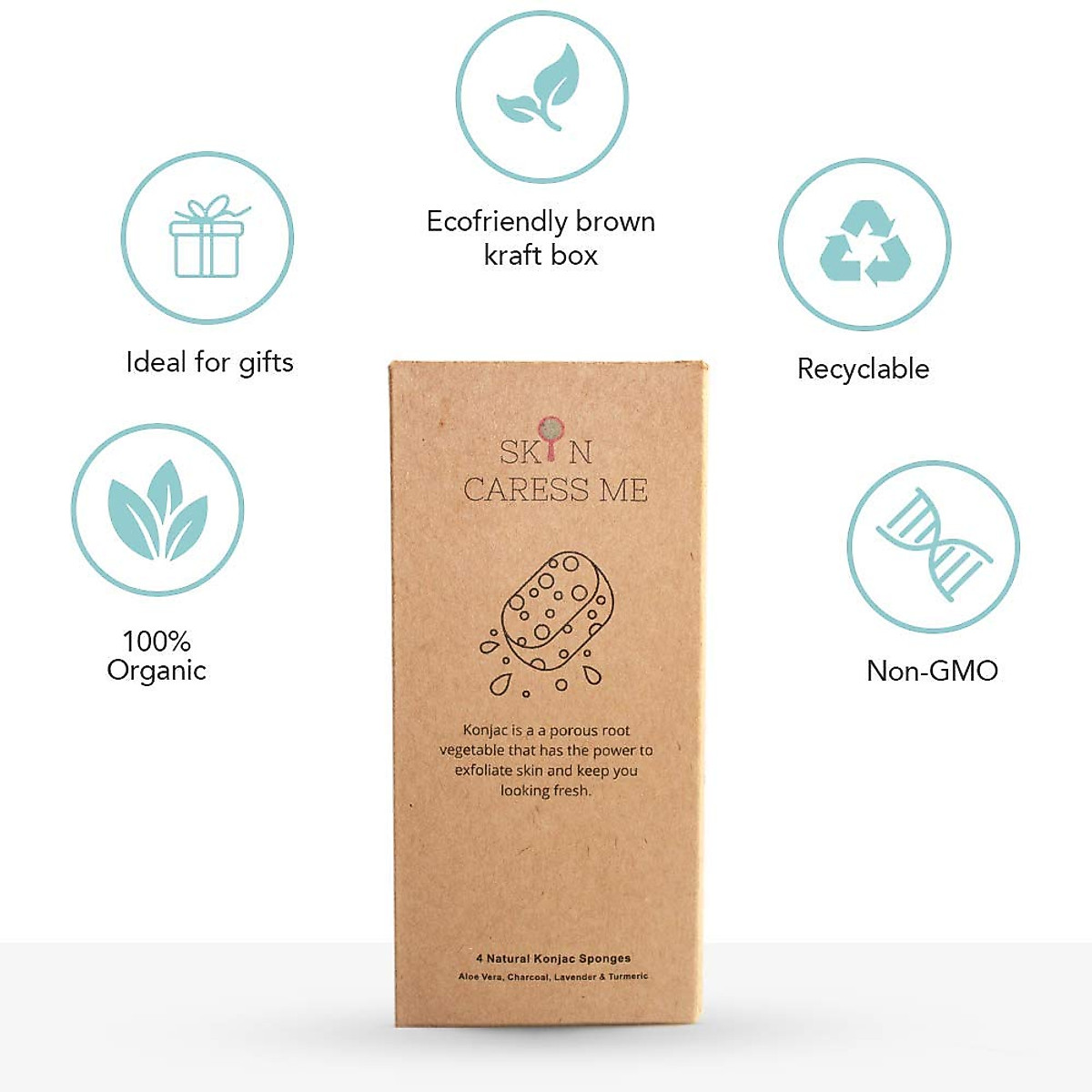 Organic Natural Facial Konjac Sponge and Face Scrubber - Buff Puff for Gentle Face Exfoliation Deep Pore Facial Cleansing Sponge – Aloe Vera, Activated Charcoal, Lavender, Turmeric – 4pc. Set