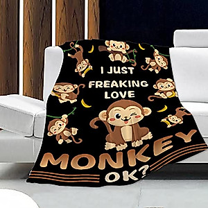 I Just Freaking Love Monkey,ok Blanket-Funny Soft Lightweight Food Flannel Blankets for Sofa Bed Camping Polyester Throw Blanket Gift for Girl Boy（30''x40''for Baby/Pets）