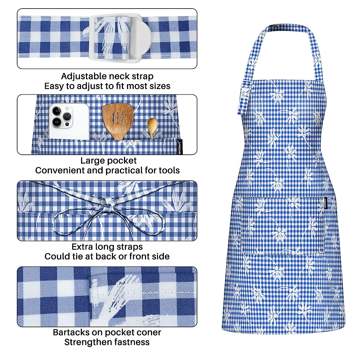 Genixart Kitchen Cooking Apron with Gift Box Pack, Adjustable Bib Chef Aprons in Large Size with Pockets for Women/Men, 100% Cotton Arts & Crafts Apron for Restaurant, Cafe, Shop (2pcs for Couples)
