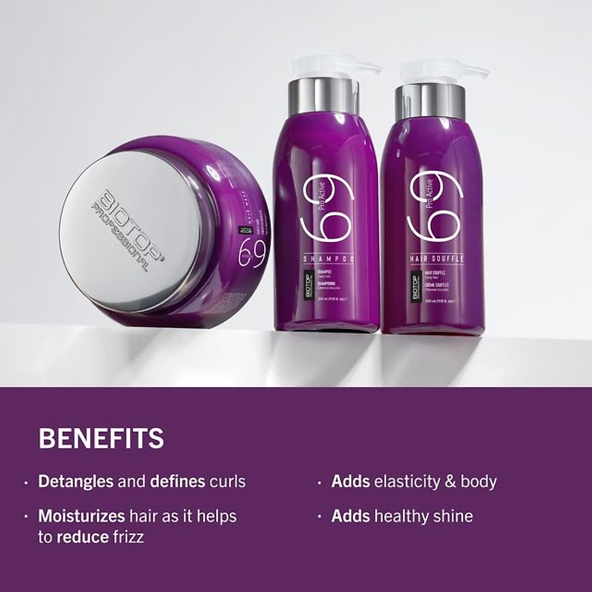 Biotop Professional 69 Pro-Active Hair Shampoo - Frizz Control, Curl Defining & Color Safe Shampoo Made with Coconut Oil, Avocado Oil & Almond Oil - Paraben, SLS & Cruelty-Free Hair Care (11.15oz)