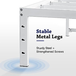 LUSIMO 14 Inch Twin Bed Frame with Storage Heavy Duty Tall Metal Platform Bed Frame with Steel Slats No Box Spring Needed Noise Free Anti Slip White