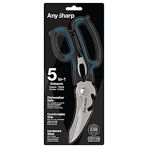 AnySharp Multi-Tool Scissors, Hardened Steel Blades for Tough Materials, Ideal for Both Left and Right Handed Users, Comfort Grip, Dishwasher Safe, Blue, One Size