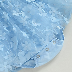 VISGOGO Baby Girl Tulle Dress Romper Sleeveless Onesie Knot Pleated Bodysuit Newborn Mesh Princess Outfits (D-Blue, 3-6 Months)