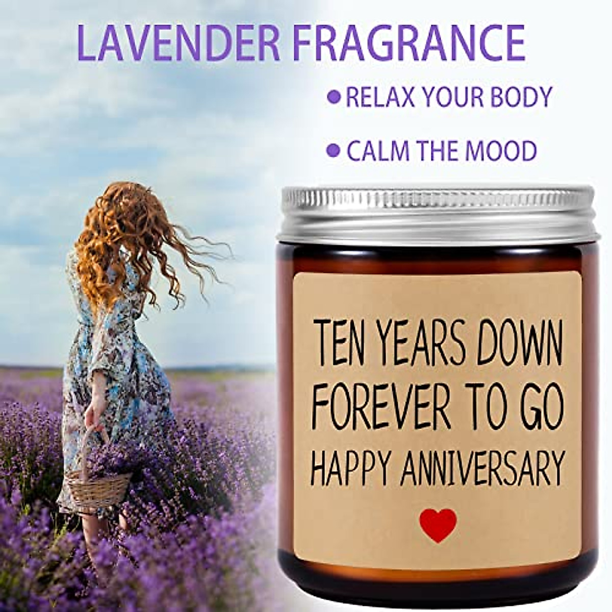 Scented Candle - 10 Years Anniversary Candle Gift for Couple, Happy 10th Anniversary Present for Him, Her, Husband, Wife, Wedding