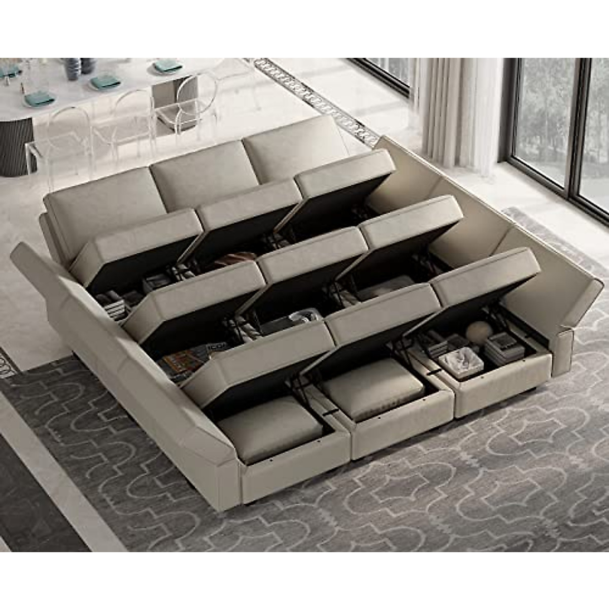 Belffin Modular Sectional Sofa with Ottomans Velvet Reversible Sofa with Chaise Sleeper Sofa Bed with Storage Seat Grey…