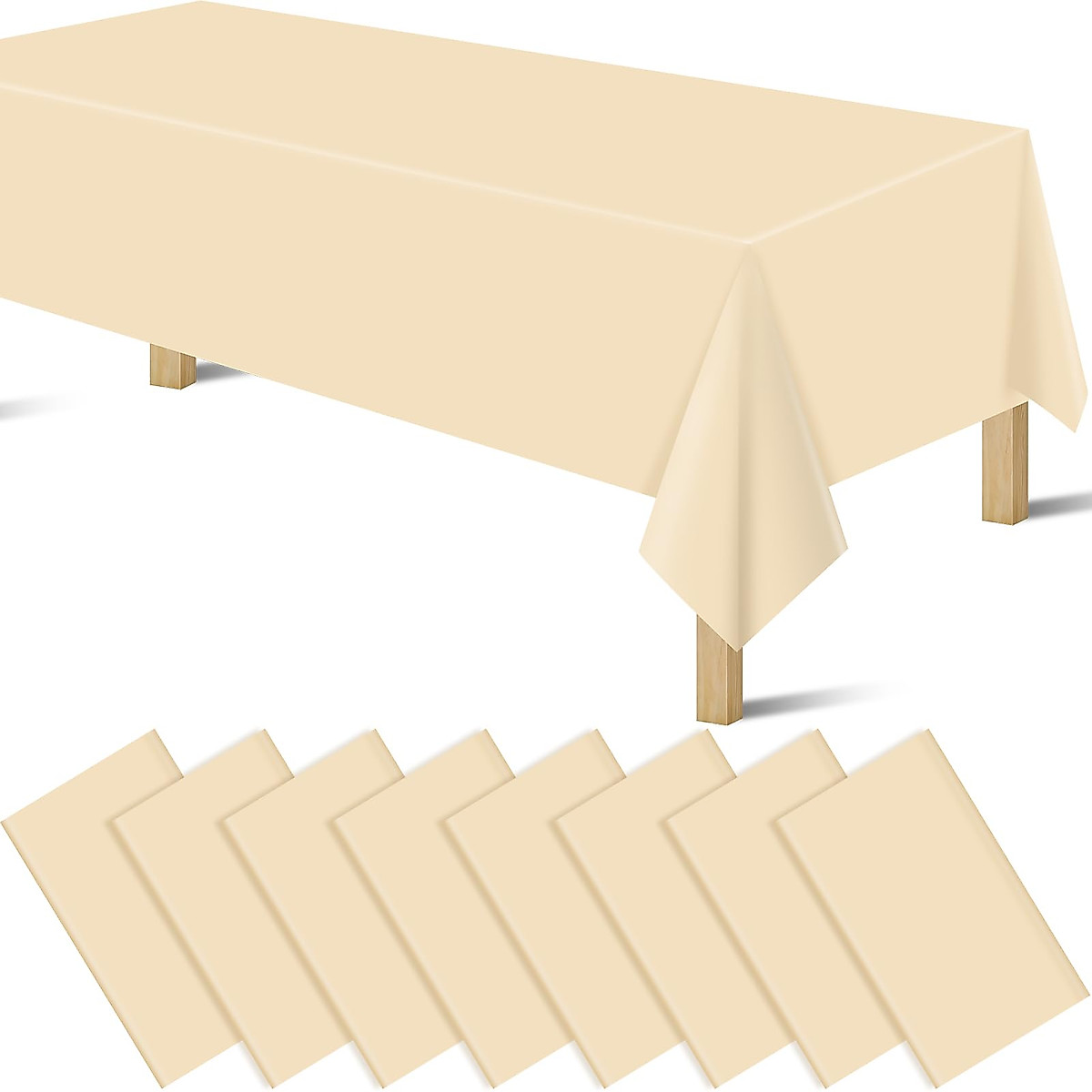 byojia 8Pcs Beige Plastic Tablecloths for Rectangle Tables, Plastic Table Cover Disposable Ivory Party Table Cloths for Wedding Birthday Baby Shower Anniversary Christmas Party Decorations (54 x108)